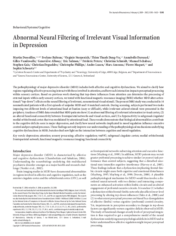 Abnormal Neural Filtering Of Irrelevant Visual Information In Depression
