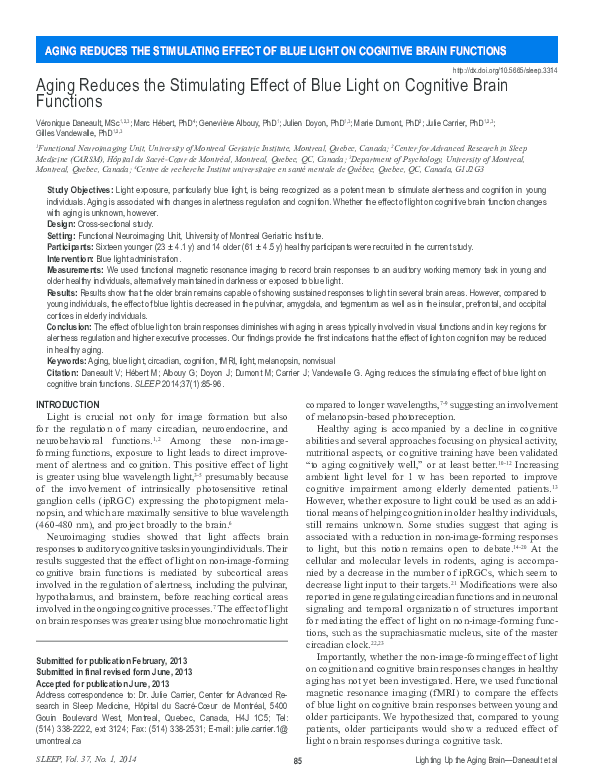 (PDF) Aging Reduces the Stimulating Effect of Blue Light on Cognitive ...