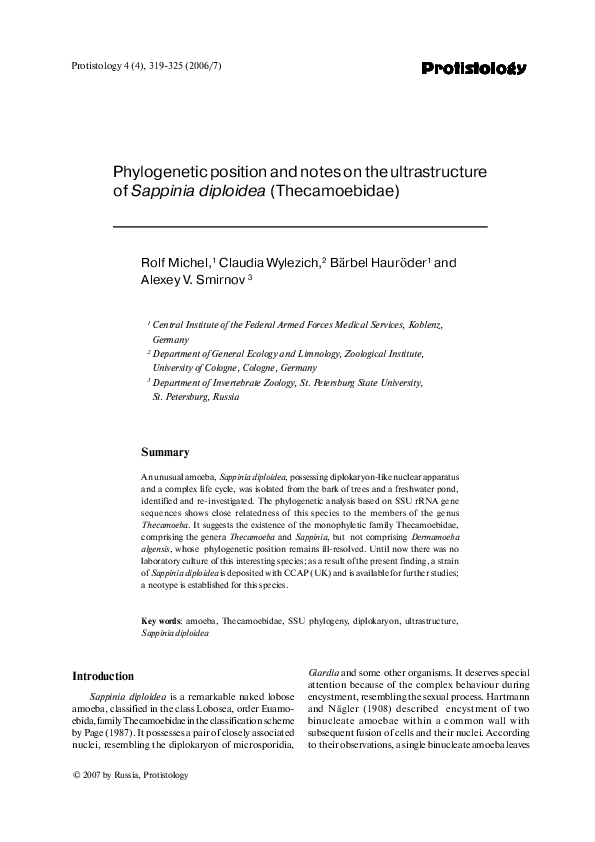 (PDF) Phylogenetic position and notes on the ultrastructure of Sappinia ...