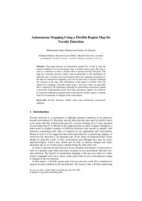 (PDF) Autonomous Mapping Using a Flexible Region Map for Novelty Detection
