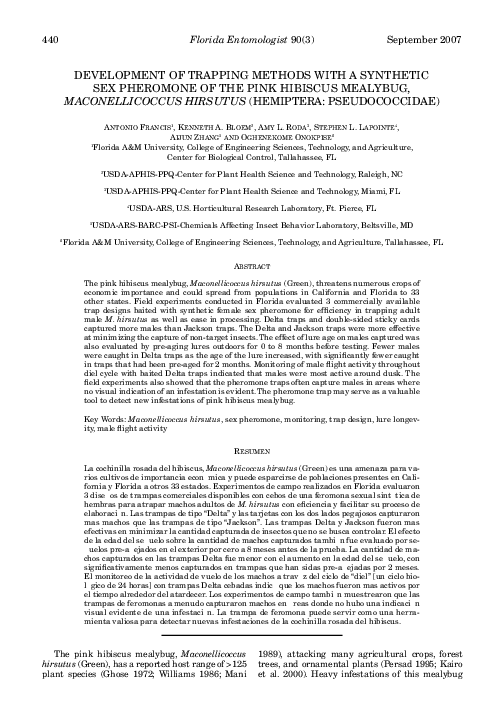 Pdf Development Of Trapping Methods With A Synthetic Sex Pheromone Of The Pink Hibiscus