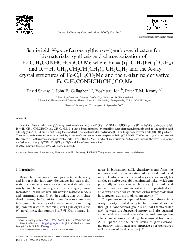 (PDF) Semi-rigid N- para-ferrocenyl(benzoyl)amino-acid esters for ...