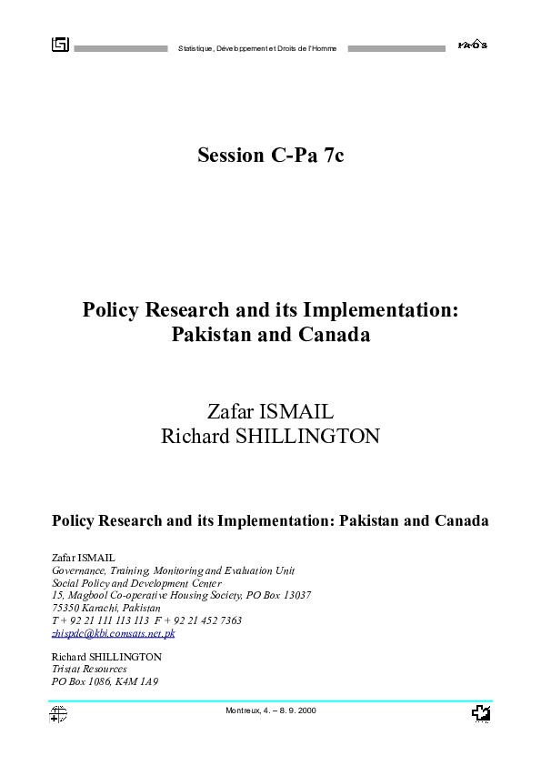 (DOC) Session C-Pa 7c Policy Research and its Implementation: Pakistan ...