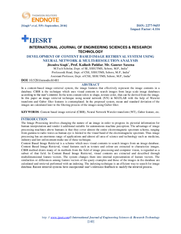 (PDF) DEVELOPMENT OF CONTENT BASED IMAGE RETRIEVAL SYSTEM USING NEURAL NETWORK & MULTI ...