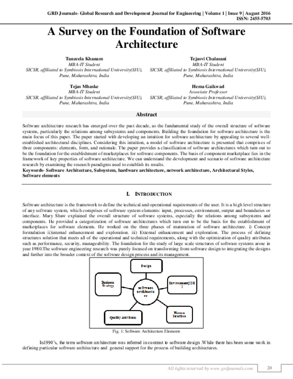 (PDF) A Survey on the Foundation of Software Architecture | GRD ...