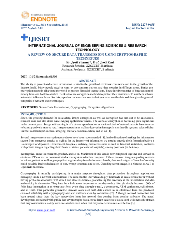 (PDF) A REVIEW ON SECURE DATA TRANSMISSION USING CRYPTOGRAPHIC TECHNIQUES