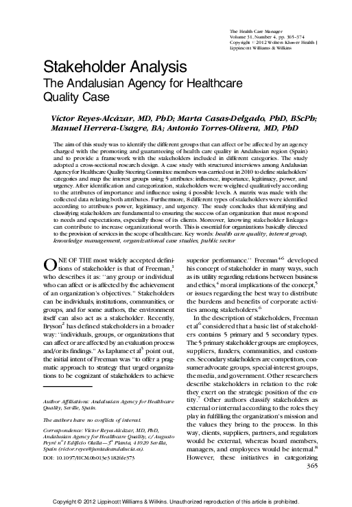 (PDF) Stakeholder Analysis