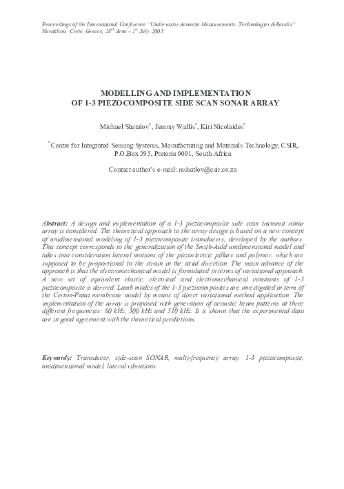 (PDF) Modelling and implementation of 1-3 piezocomposite side scan ...