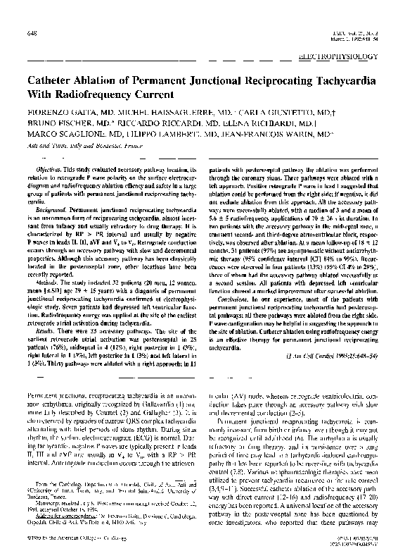 (PDF) Catheter ablation of permanent junctional reciprocating tachycardia with radiofrequency ...