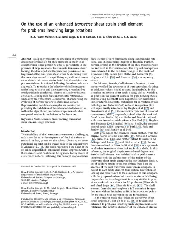 (PDF) On the use of an enhanced transverse shear strain shell element ...