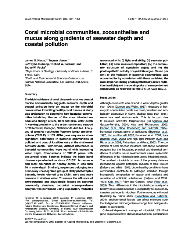(PDF) Coral microbial communities, zooxanthellae and mucus along ...