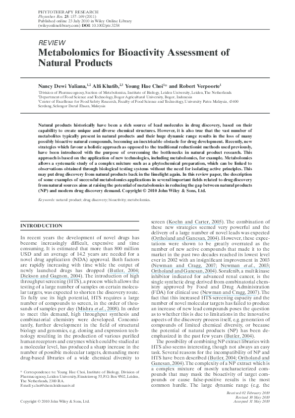 (PDF) Metabolomics for bioactivity assessment of natural products