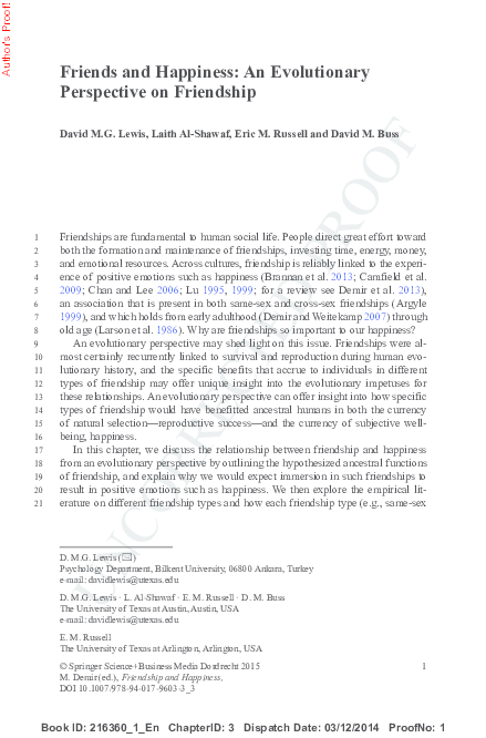 (PDF) Friends and Happiness: An Evolutionary Perspective on Friendship