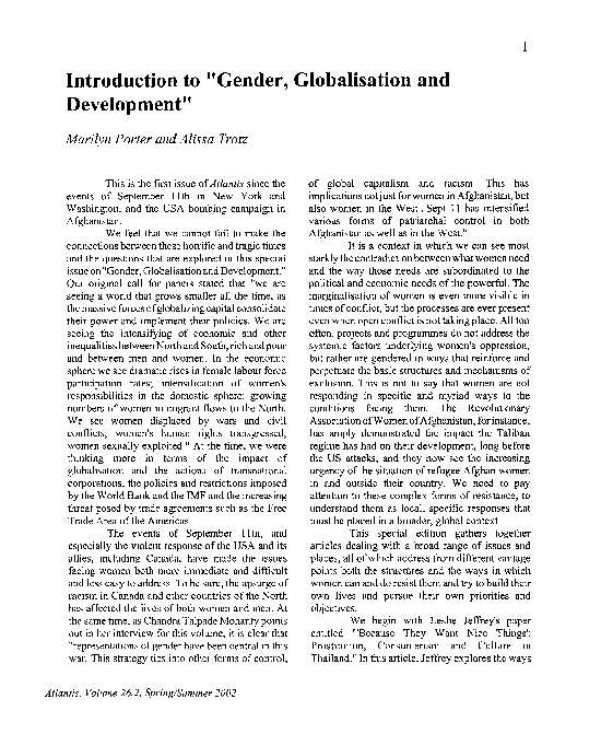 (PDF) Introduction to "Gender, Globalisation and Development