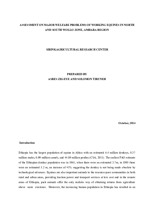 (DOC) ASSESSMENT ON MAJOR WELFARE PROBLEMS OF WORKING EQUINES IN NORTH ...