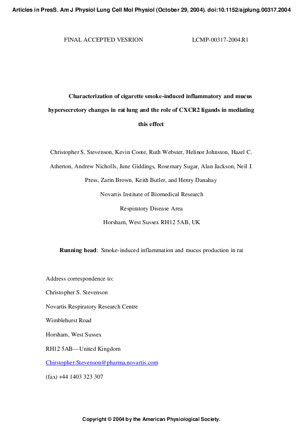 Pdf Characterization Of Cigarette Smoke Induced Inflammatory And