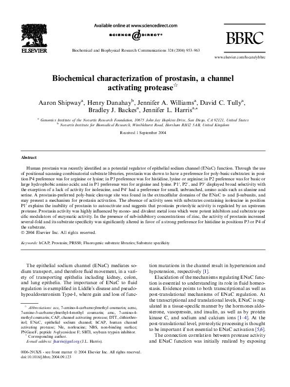 (PDF) Biochemical characterization of prostasin, a channel activating ...