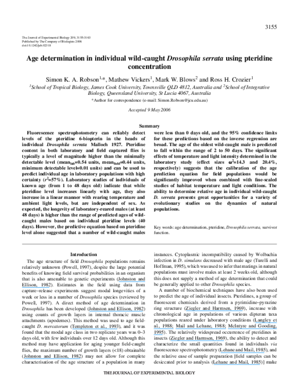 (PDF) Age determination in individual wild-caught Drosophila serrata using pteridine concentration