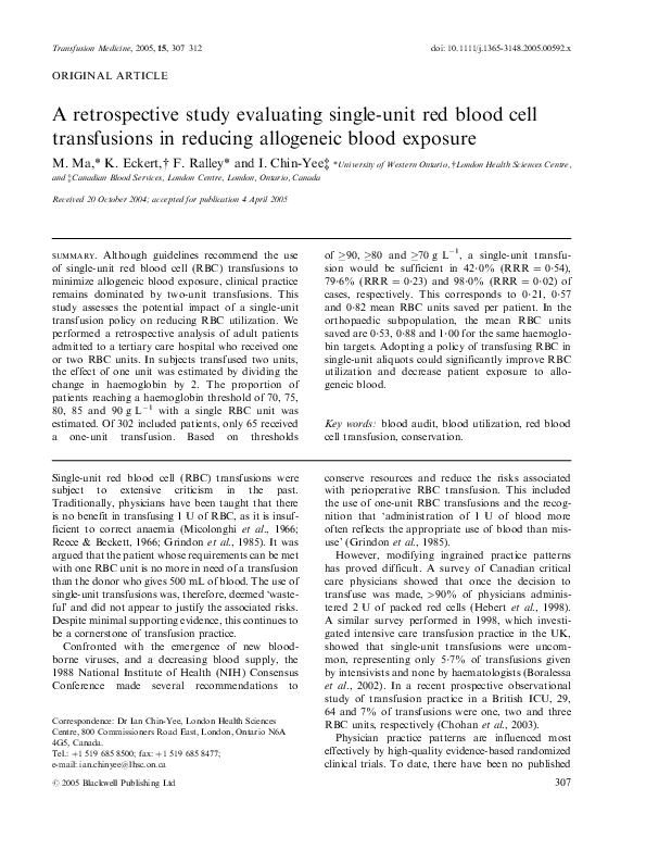(PDF) A retrospective study evaluating single-unit red blood cell ...