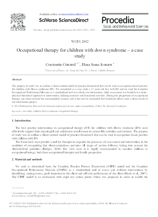 (PDF) Occupational Therapy for Children with Down Syndrome – a Case Study