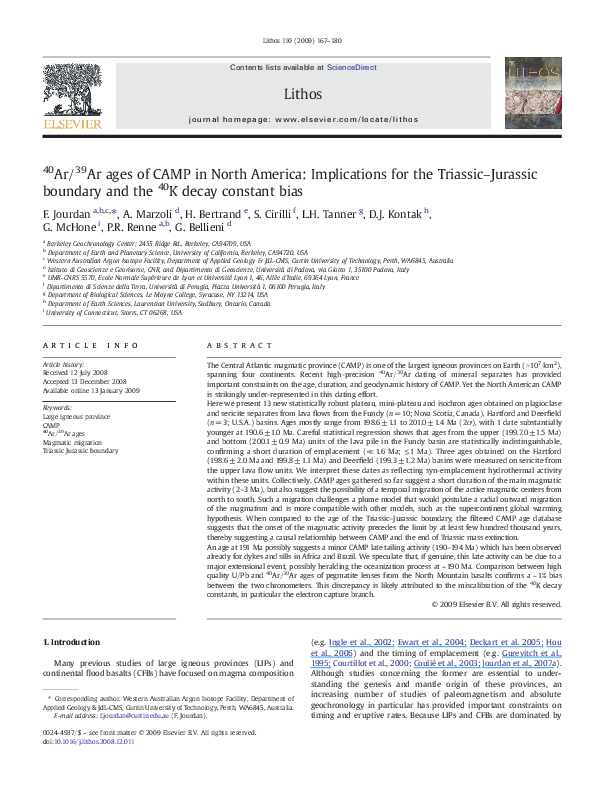 (PDF) 40Ar/ 39Ar ages of CAMP in North America: Implications for the ...