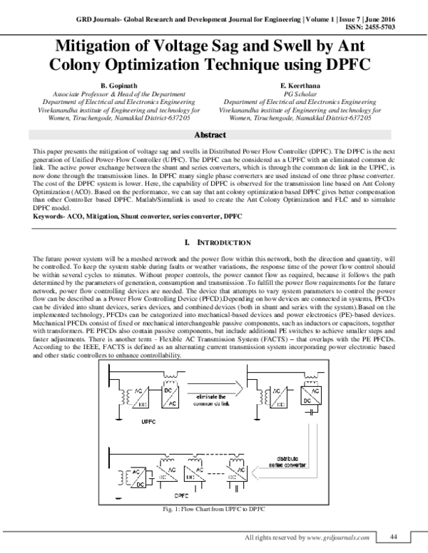 Pdf Mitigation Of Voltage Sag And Swell By Ant Colony Optimization Technique Using Dpfc Grd
