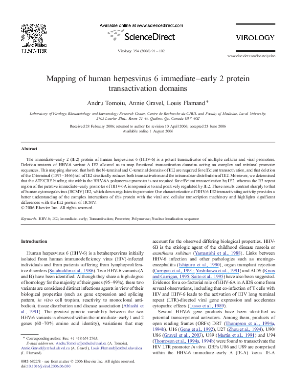(PDF) Mapping of human herpesvirus 6 immediate–early 2 protein ...