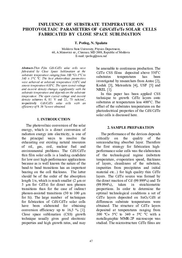 (PDF) Influence of substrate temperature on photovoltaic parameters of ...