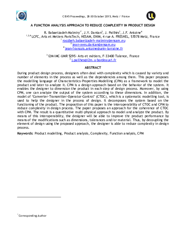 Pdf A Function Analysis Approach To Reduce Complexity In Product Design