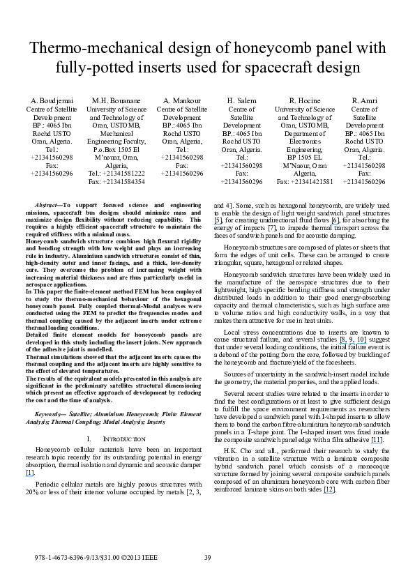 (PDF) Thermo-mechanical design of honeycomb panel with fully-potted ...