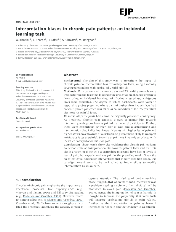 (PDF) Interpretation biases in chronic pain patients: an incidental ...