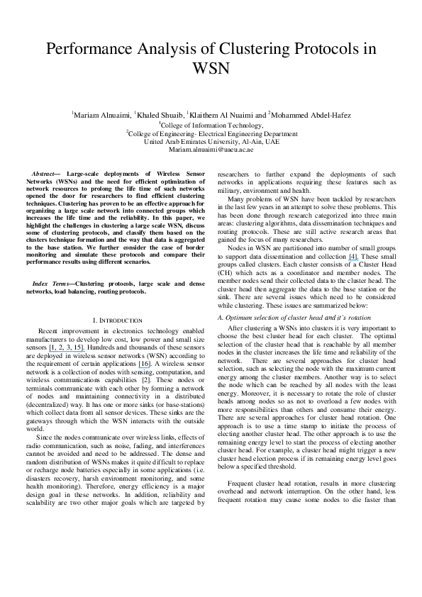 (PDF) Performance analysis of clustering protocols in WSN