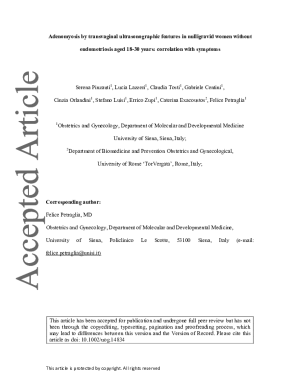 (PDF) Adenomyosis by transvaginal ultrasonographic features in ...
