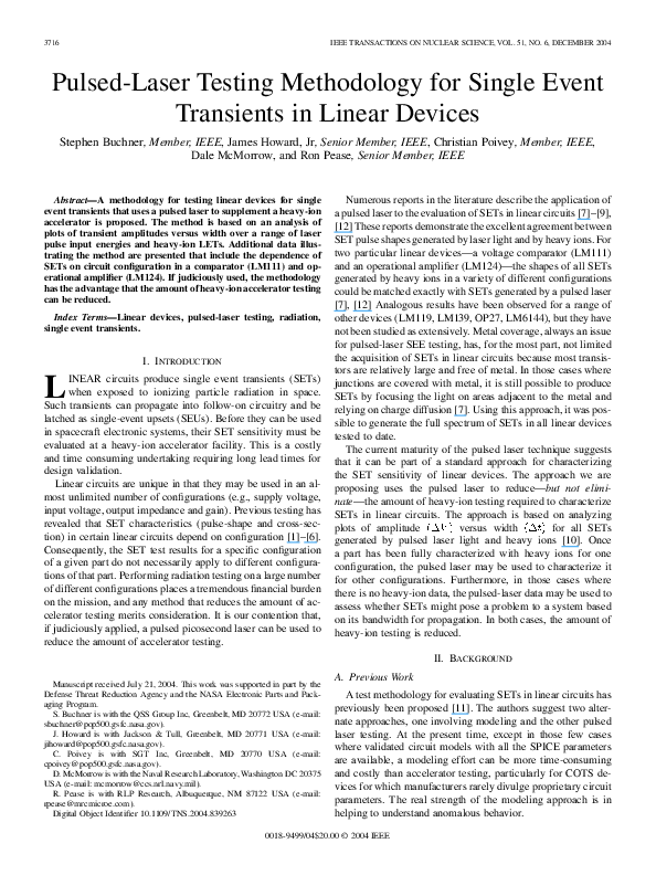 (PDF) Pulsed-laser testing methodology for single event transients in ...