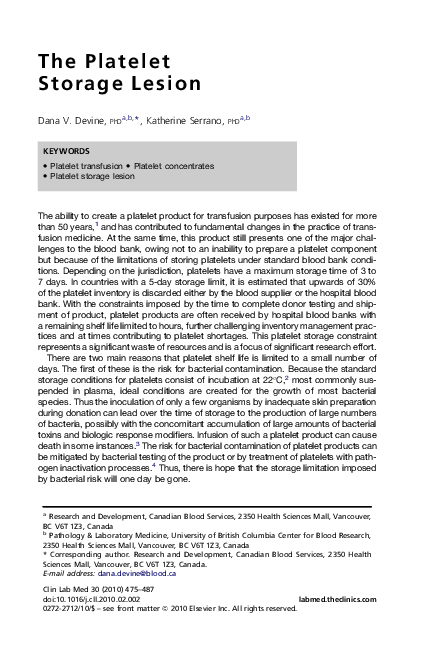 (PDF) The Platelet Storage Lesion