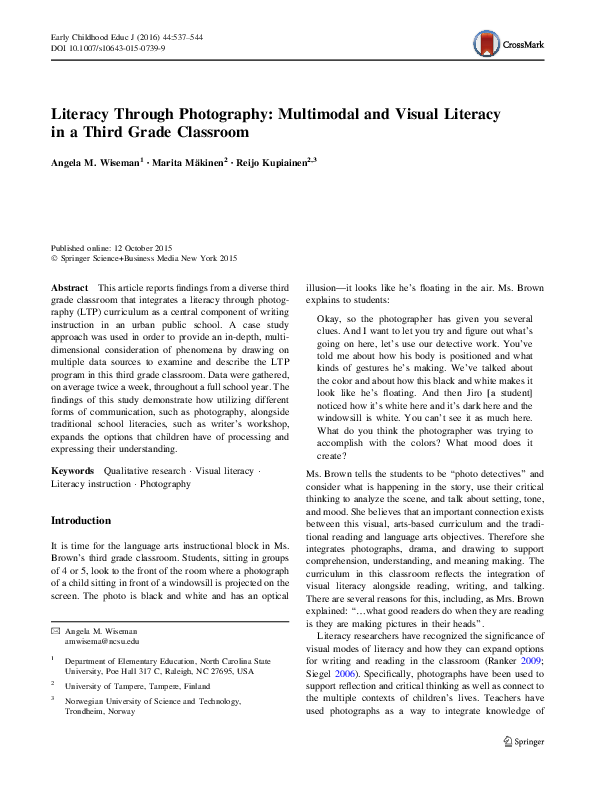 (PDF) Literacy Through Photography: Multimodal and Visual Literacy in a ...