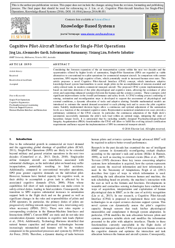 (PDF) Cognitive Pilot-Aircraft Interface for Single-Pilot Operations