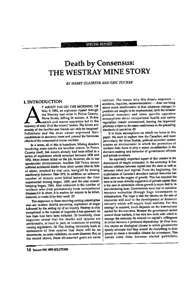 (PDF) Death by Consensus: The Westray Story