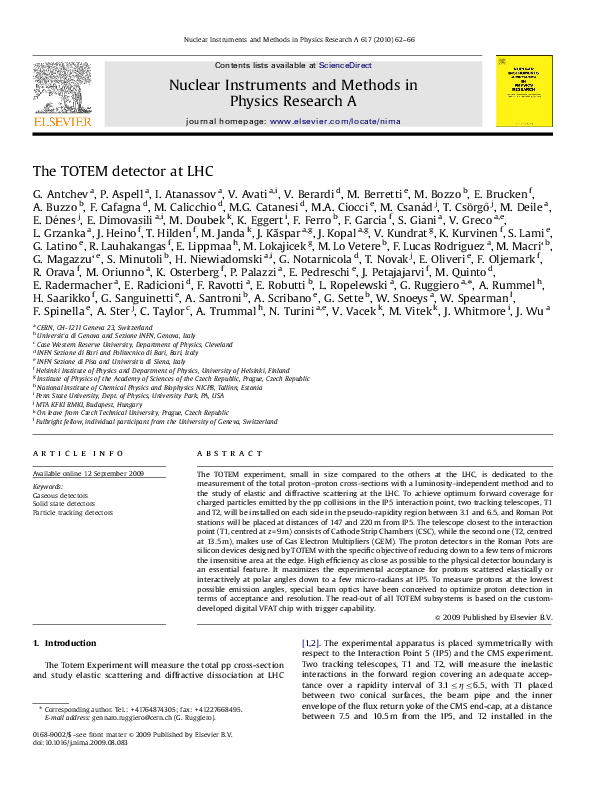 (PDF) The TOTEM detector at LHC | V. Kundrat - Academia.edu