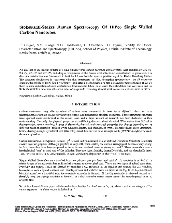 (PDF) Stokes/anti-stokes Raman spectroscopy of HiPco single walled ...