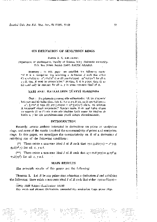 (PDF) On derivation of semiprime rings