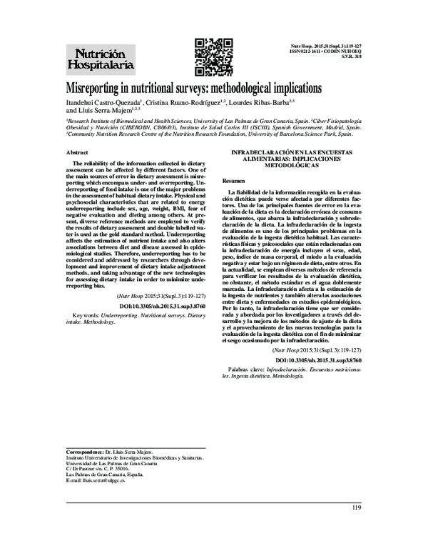 (PDF) Misreporting in nutritional surveys: methodological implications