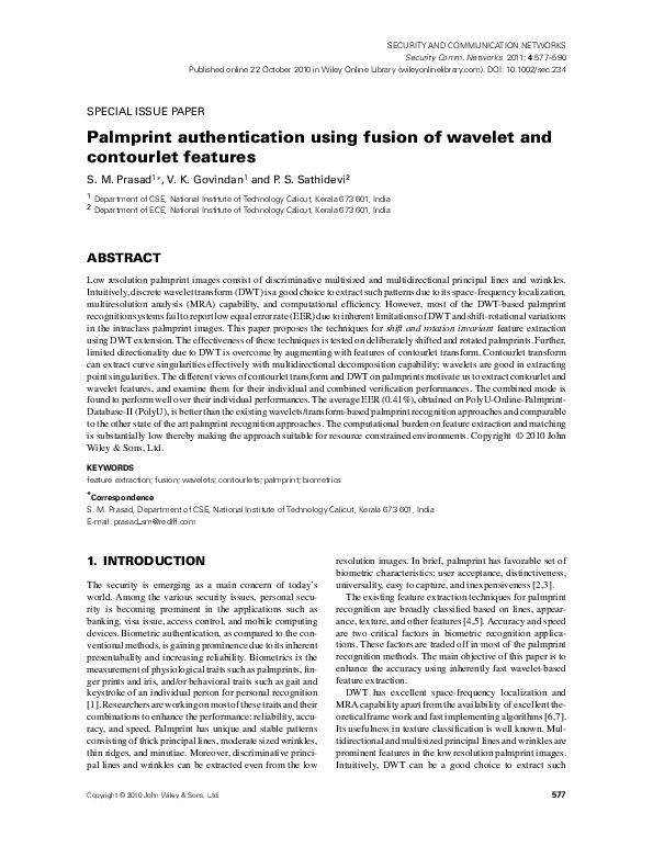 (PDF) Enhanced Palmprint Recognition via Wavelet Fusion