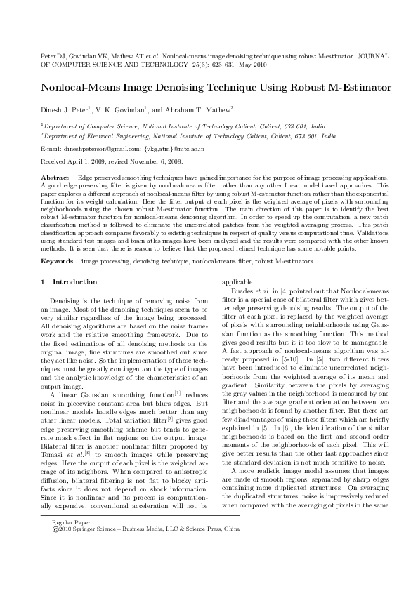 Pdf Nonlocal Means Image Denoising Technique Using Robust M Estimator