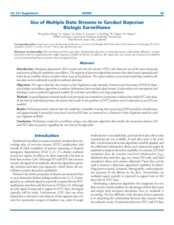 (PDF) Bayesian Biosurveillance Using Multiple Data Streams | John Levander and Weng-Keen Wong ...