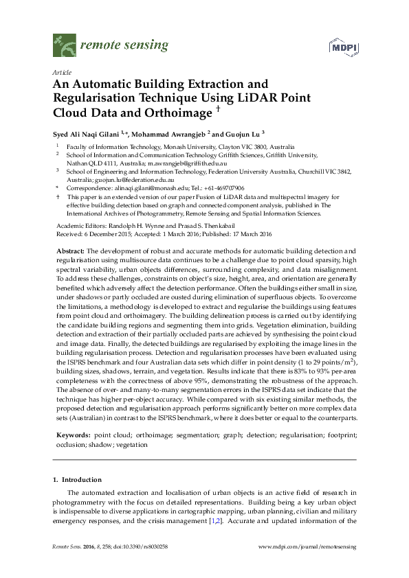 (PDF) An Automatic Building Extraction and Regularisation Technique Using LiDAR Point Cloud Data ...