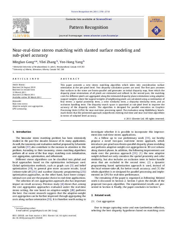 (PDF) Near-real-time stereo matching with slanted surface modeling and sub-pixel accuracy