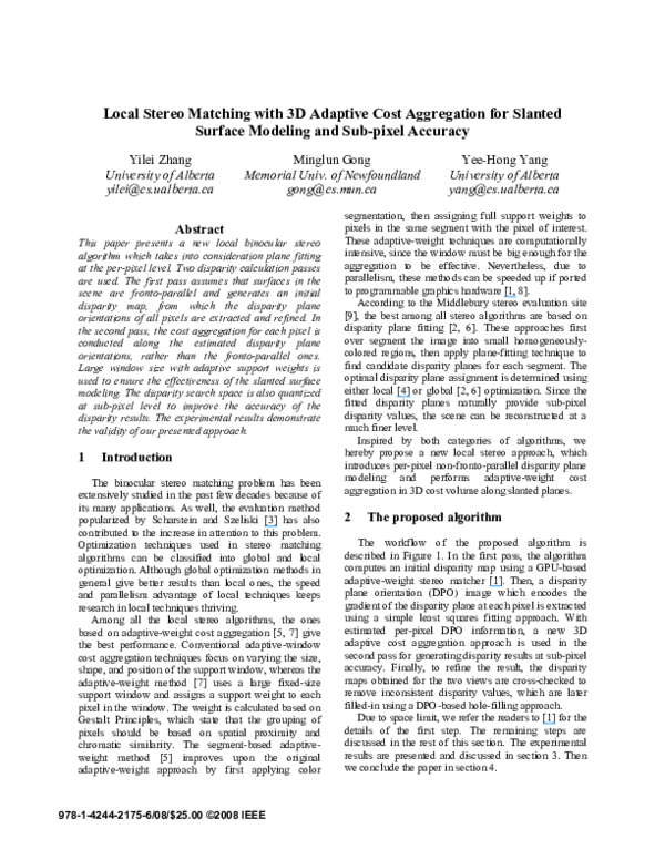 (PDF) Local stereo matching with 3D adaptive cost aggregation for slanted surface modeling and ...