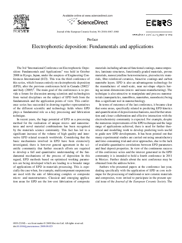 (PDF) Electrophoretic Deposition: Fundamentals and Applications