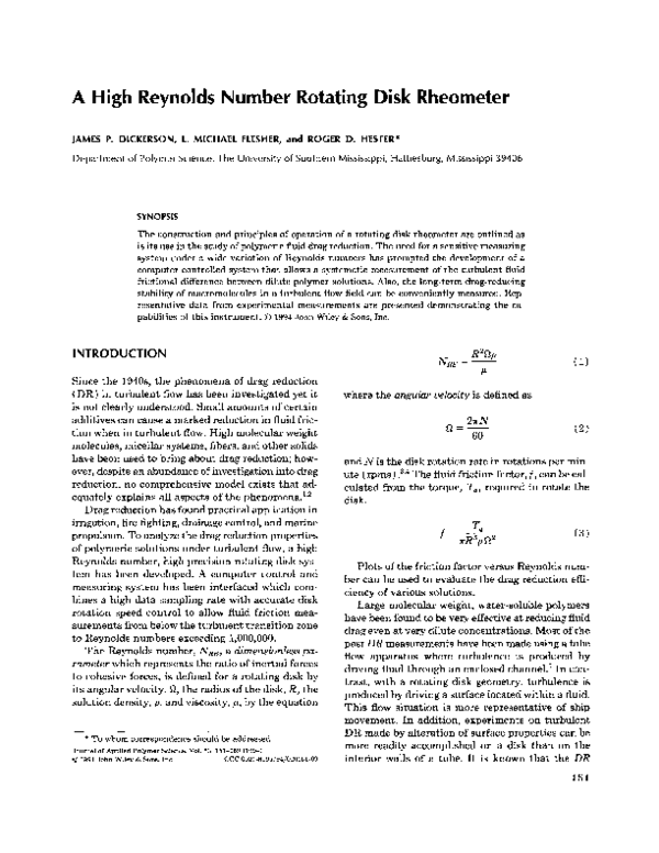 (PDF) A high reynolds number rotating disk rheometer